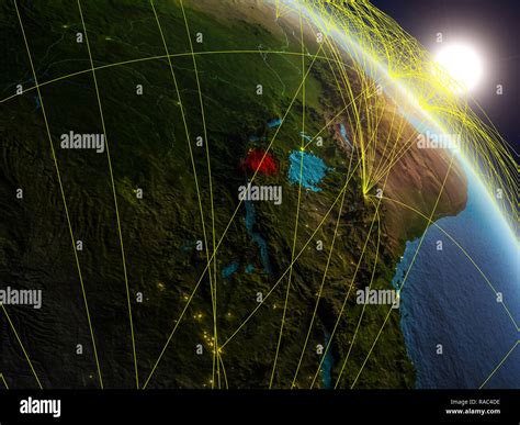 Rwanda From Space On Realistic Model Of Planet Earth With Network Concept Of Digital Technology