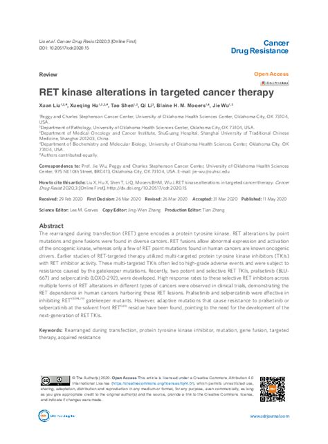 Pdf Ret Kinase Alterations In Targeted Cancer Therapy