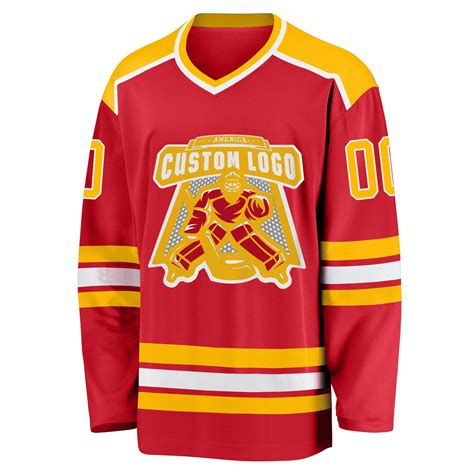 Custom Red Gold White Hockey Jersey Discount Fansidea