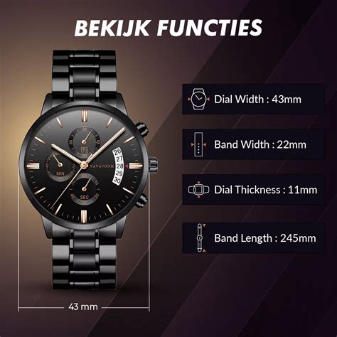 Horloges Voor Mannen Horloge Mannen Zwart Bruin Heren Horloge Zwart Edelstaal Bol Com