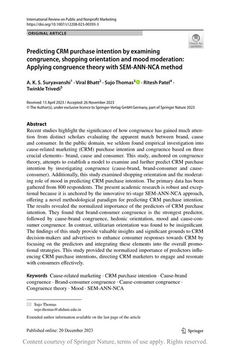 Predicting Crm Purchase Intention By Examining Congruence Shopping