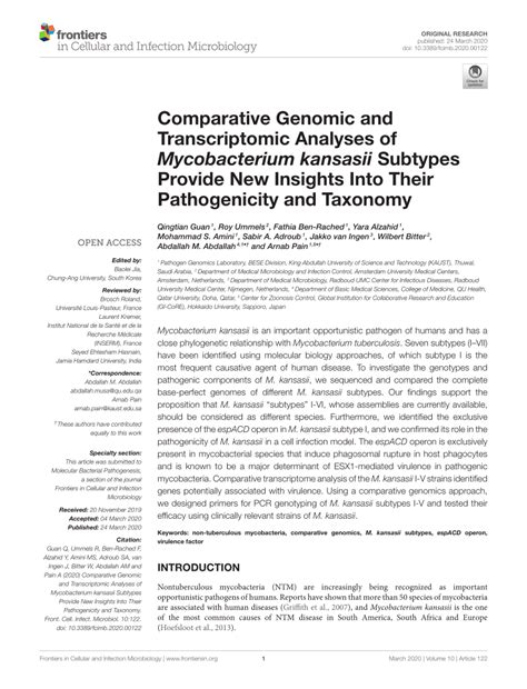 Pdf Comparative Genomic And Transcriptomic Analyses Of Mycobacterium