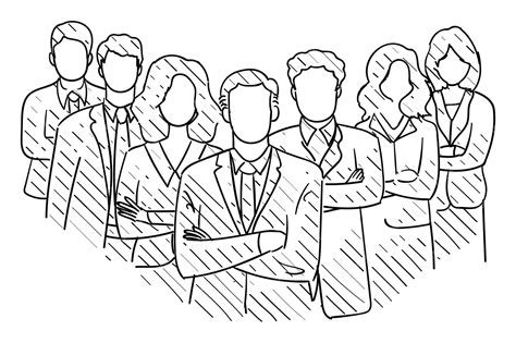 자신감이 비즈니스 사람들은 팀 손으로 그린 스케치 벡터 일러스트 레이 션 디자인으로 함께 서 프리미엄 벡터