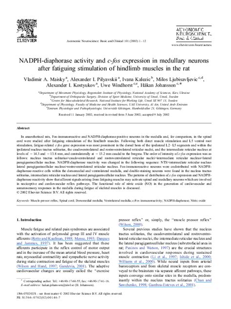 Pdf Nadph Diaphorase Activity And C Fos Expression In Medullary Neurons After Fatiguing