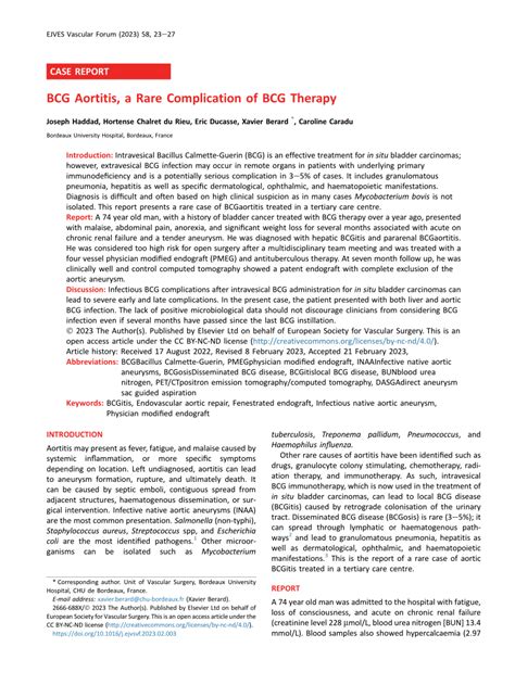 Pdf Bcg Aortitis A Rare Complication Of Bcg Therapy