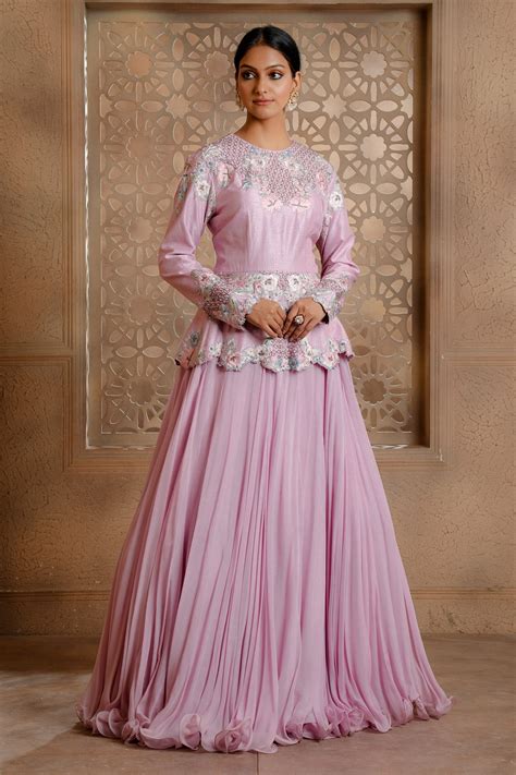 Buy Purple Peplum Cupro Raw Silk Mina Placement Top And Skirt Set For