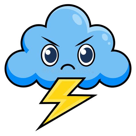 Cute Angry Cloud With Thunder Cartoon Vector Icon Illustration Nature