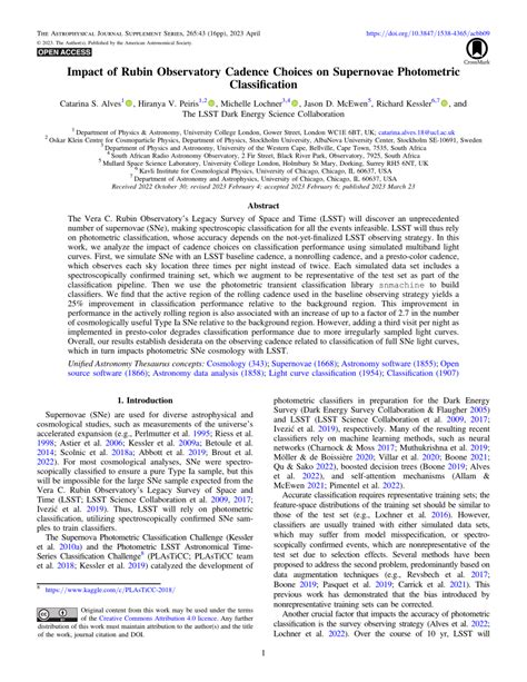 Pdf Impact Of Rubin Observatory Cadence Choices On Supernovae Photometric Classification