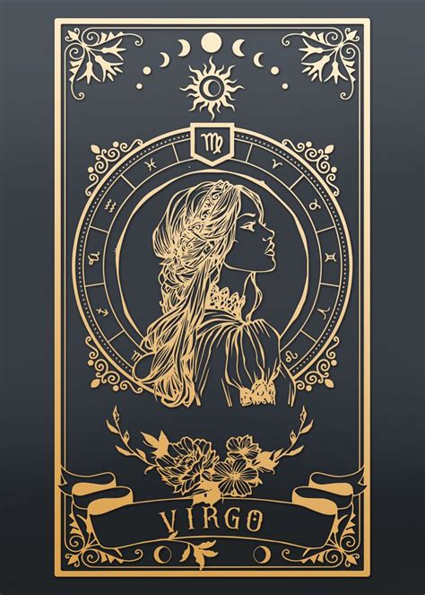 Virgo Zodiac Sign Illustration Tarot Card Poster Picture Metal