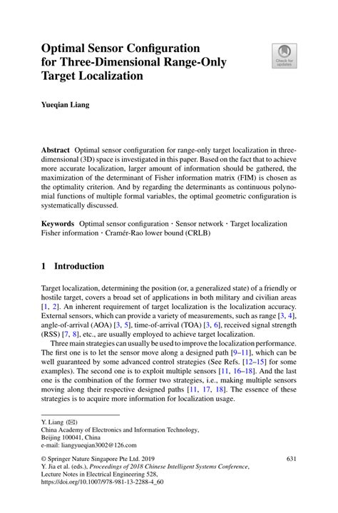 pdf optimal sensor configuration for three dimensional range only