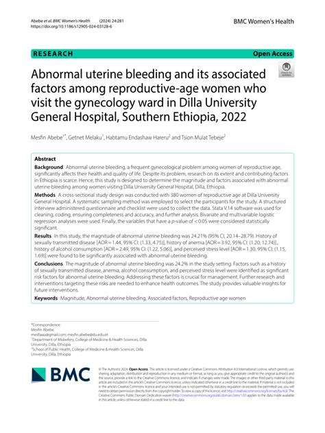 Pdf Abnormal Uterine Bleeding And Its Associated Factors Among