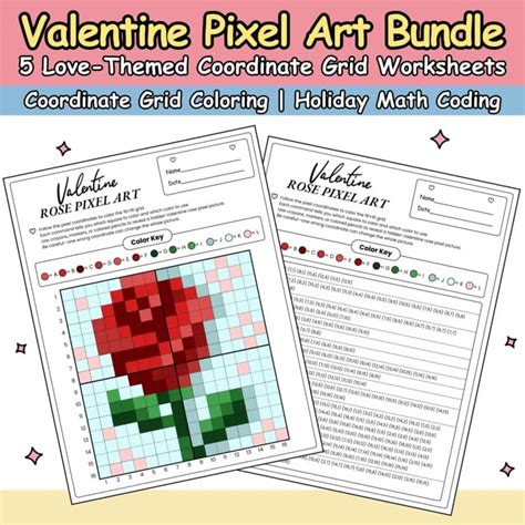 Valentine Pixel Art Coding Bundle 5 Love Themed Coordinate Grid