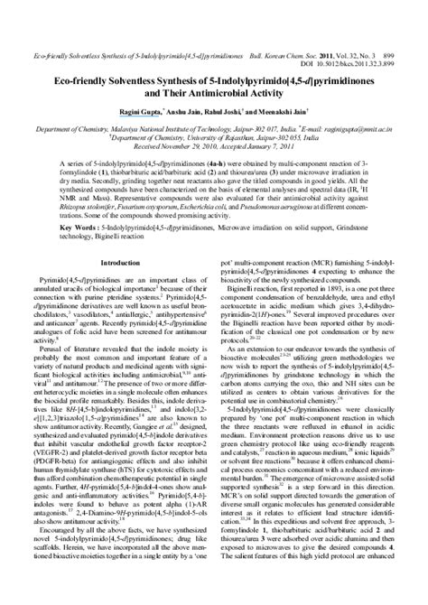 Pdf Cheminform Abstract Eco Friendly Solventless Synthesis Of 5 Indolylpyrimido[4 5 D