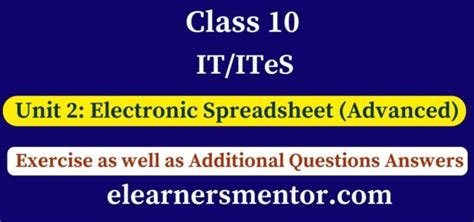 Class 10 Itites Questions Answers Of Unit 2 Electronic Spreadsheet
