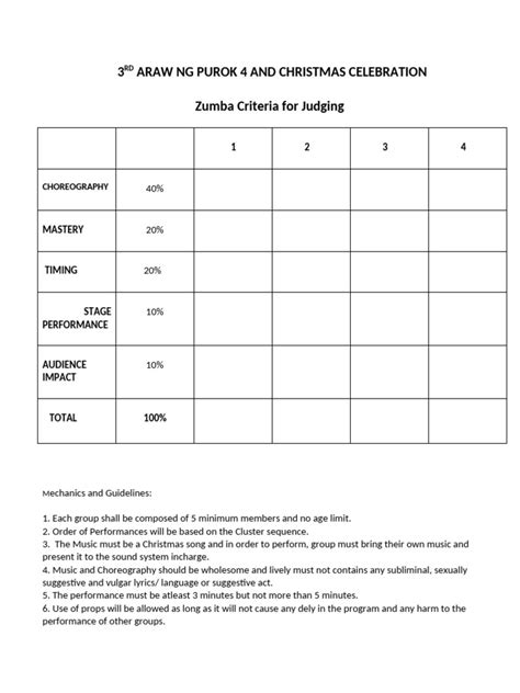 Zumba Criteria For Judging Pdf