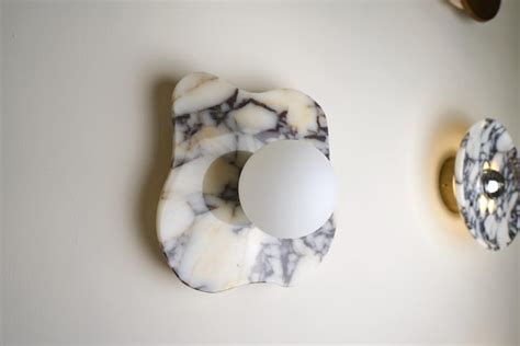 Marble Wall Sconce Calacatta Viola With Frosted Globe Irregular Shape Modern Home Decor