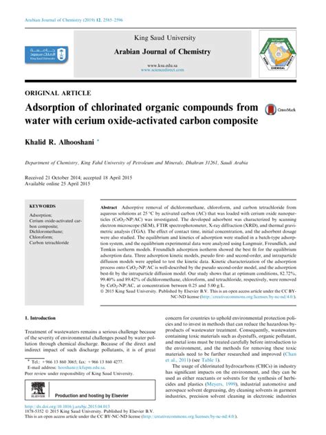 Adsorption Of Chlorinated Organic Compounds From Water 2019 Arabian
