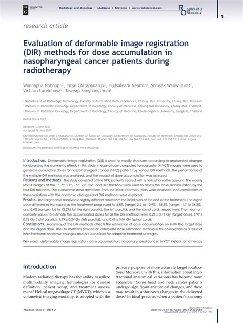 Pdf Evaluation Of Deformable Image Registration Dir Methods For Dose Accumulation In