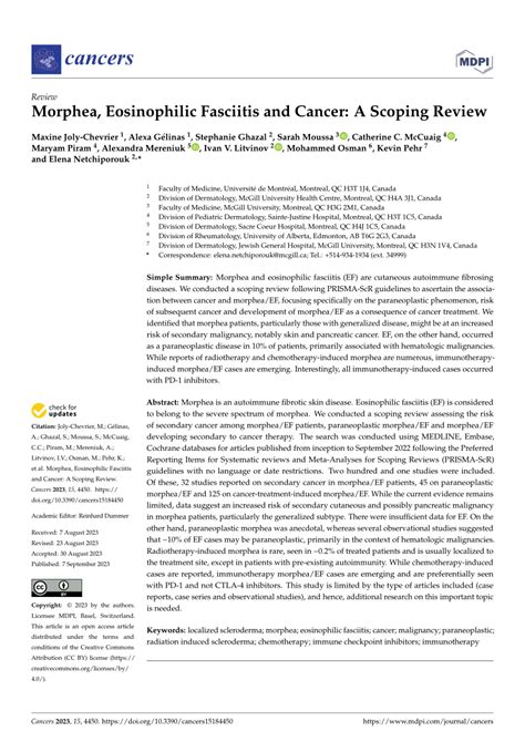 Pdf Morphea Eosinophilic Fasciitis And Cancer A Scoping Review
