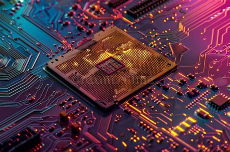 Computer Chip Macro Photo Electronic Processor Microchip Motherboard Part Closeup Stock Image