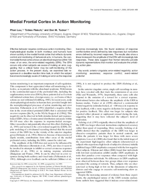Pdf Medial Frontal Cortex In Action Monitoring