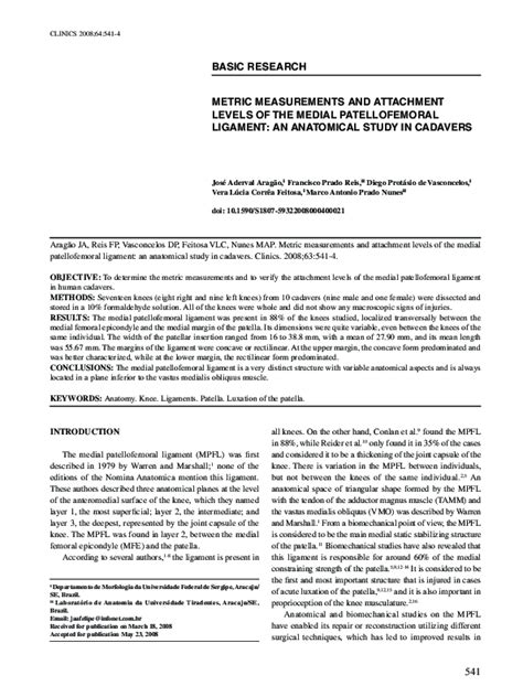 Pdf Patellofemoral Ligament Anatomy In Cadavers