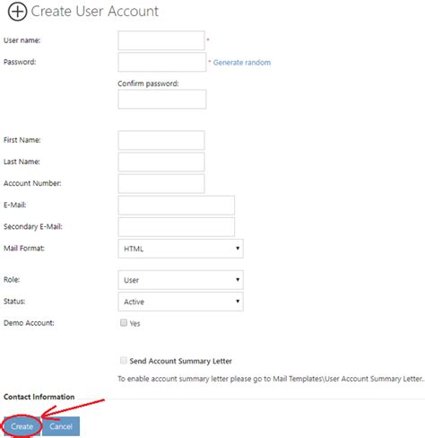 creating a customer user account in websitepanel global