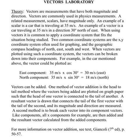 Solved Vectors Laboratory Theory Vectors Are Measurements