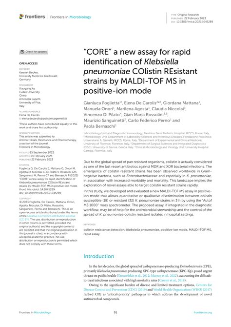 Pdf Core” A New Assay For Rapid Identification Of Klebsiella