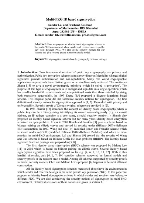 Pdf Multi Pkg Id Based Signcryption