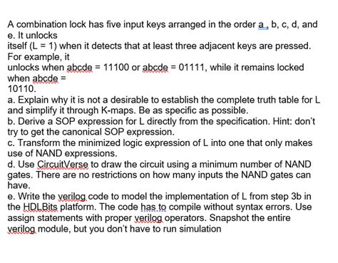 Solved A Combination Lock Has Five Input Keys Arranged In