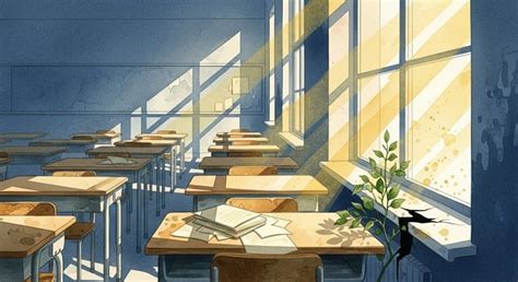 Free Sunrise Classroom Silhouette Image Watercolor Sunrise