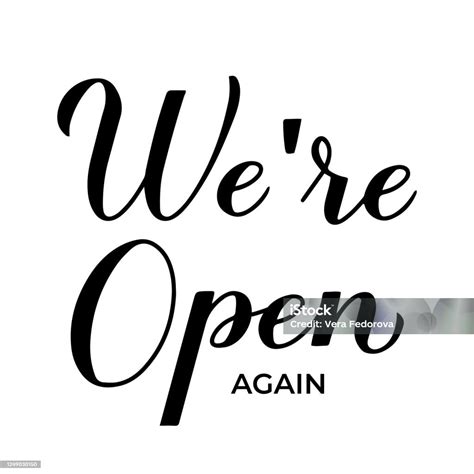 우리는 다시 흰색에 고립 된 서예 손 편지를 엽니 다 검역 후 상점 서비스 레스토랑 이발소 미용실의 재개장 고객을위한 환영 사인