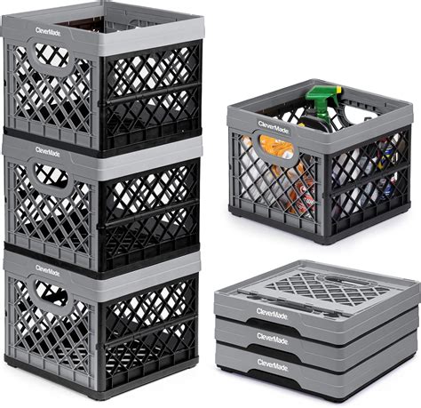 Clevermade Collapsible Milk Crate Stone 3pk 25l 6 Gal Stackable Storage Bins Holds 50lbs
