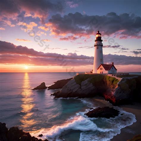 Hermosos Faros Al Atardecer Hermoso Atardecer Sobre Agua Tranquila Con