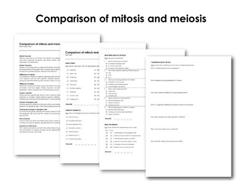 Comparison Of Mitosis And Meiosis Teaching Resources