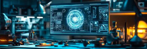 Advanced Computer Screen Displaying Dynamic Data Analytics In A Modern Laboratory Workspace