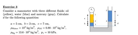 Solved Exercise 3 Consider A Manometer With Three Different Chegg Com