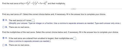 solved find any real zeros of f ﻿select the correct choice