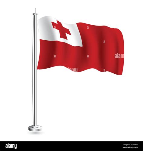 Tonga Flag Isolated Realistic Wave Flag Of Tonga Country On Flagpole Vector Illustration Stock