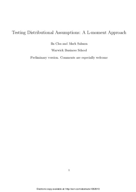 Pdf Testing Distributional Assumptions A L Moment Approach