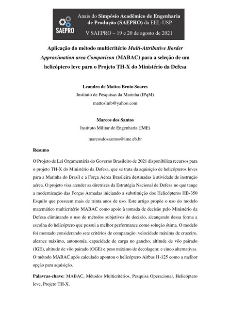 Pdf Aplicação Do Método Multicritério Multi Attributive Border Approximation Area Comparison