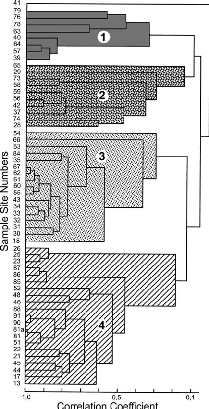 Q Mode Cluster Dendrogram From 56 Samples Exhibiting Four Major Cluster