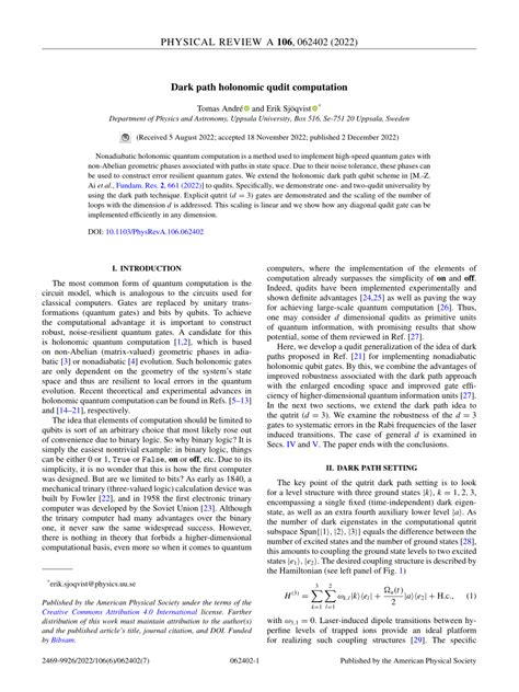 pdf dark path holonomic qudit computation