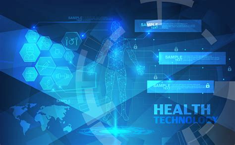 추상적인 기술 건강 관리 과학 블루 인쇄 과학적인 인터페이스 미래 배경 인간의 디지털 청사진 인간 아이콘 건강 벡터 일러스트 레이 션의 3d 바디 부분 테크놀로지에 대한