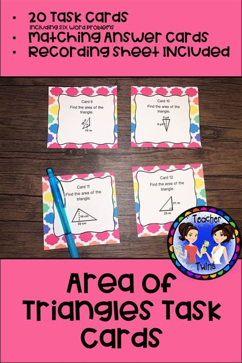 Finding The Area Of Triangles Math Task Cards Activity Pre Algebra