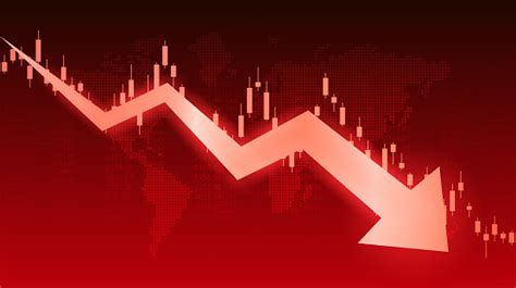 적색 배경에 주식 시장에서 다운 트렌드 라인 그래프 화살표와 세계지도추상 금융 차트 아래로 이동에 대한 스톡 벡터 아트 및 기타