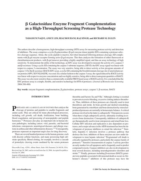 Pdf Galactosidase Enzyme Fragment Complementation As A High
