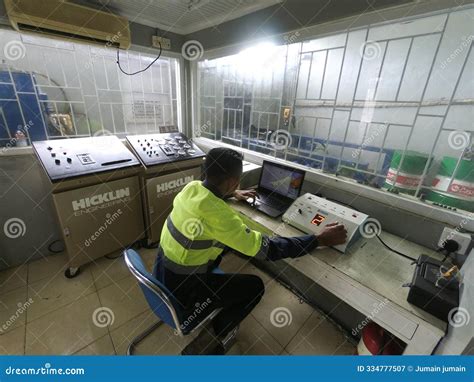 A Man Is Monitoring In The Test Transmission Control Room Editorial Photography Image Of