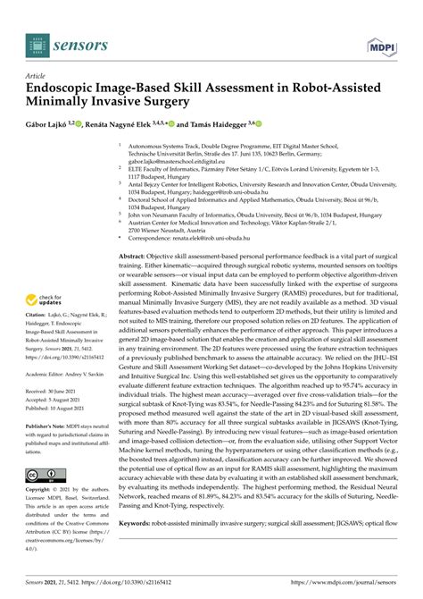 Pdf Endoscopic Image Based Skill Assessment In Robot Assisted Minimally Invasive Surgery